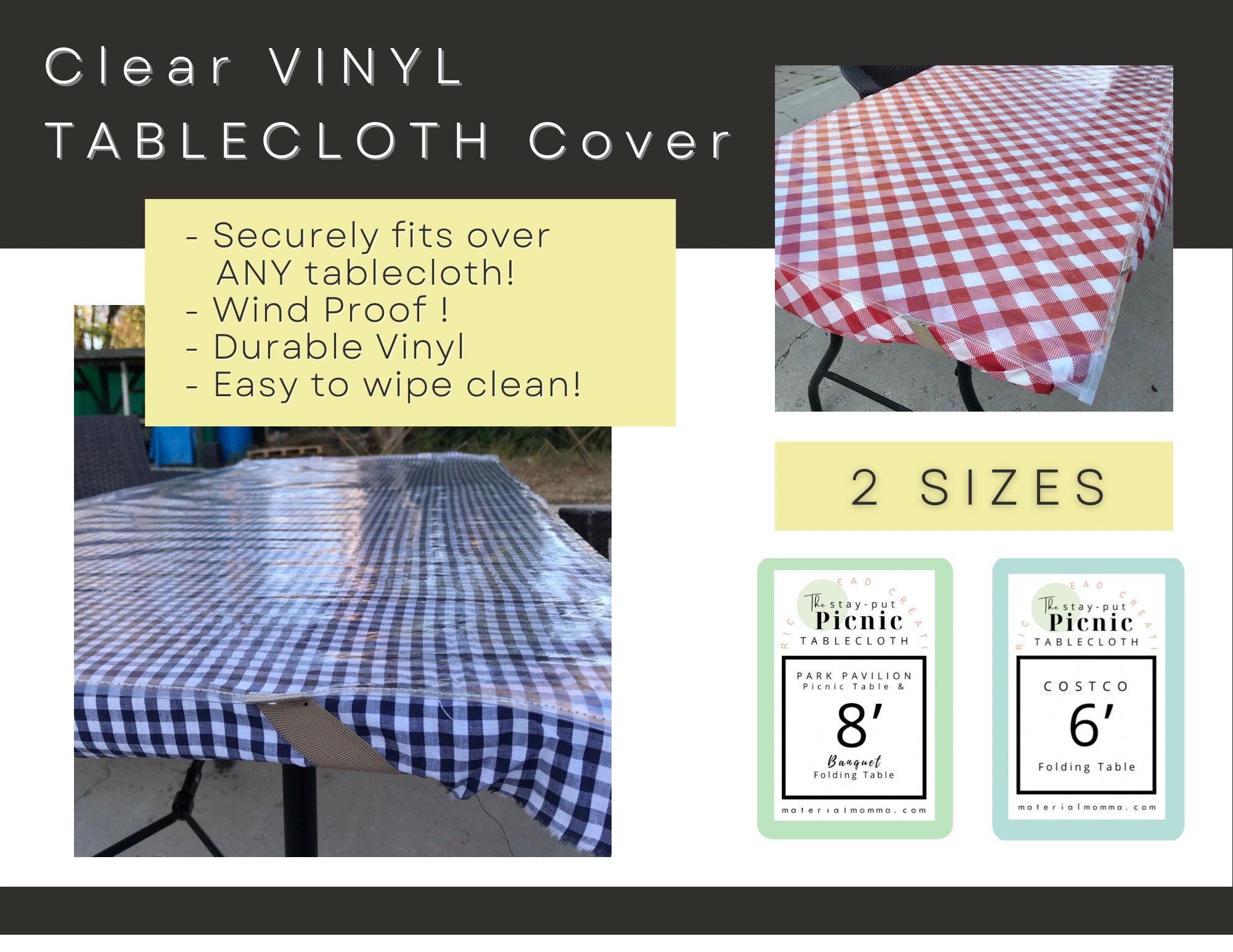 NEW! Clear Vinyl - Tablecloth Cover | Material Momma